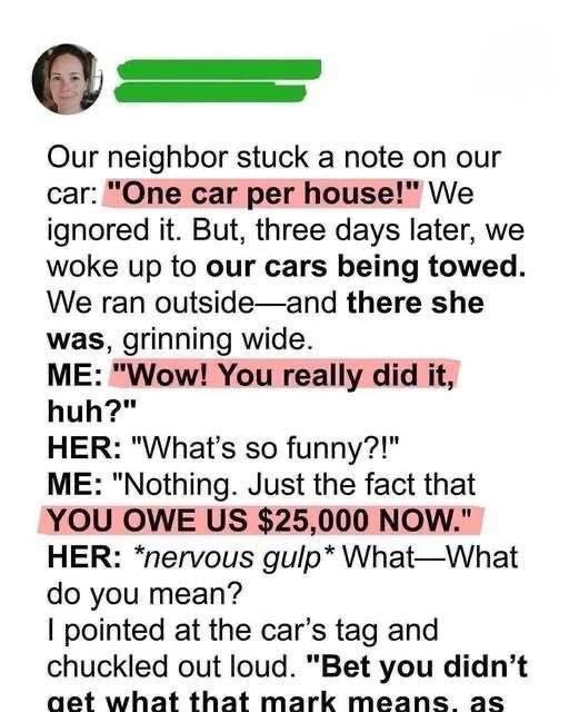 Our Neighbor Had Our Cars Towed Without Warning, But When She Tried to ...